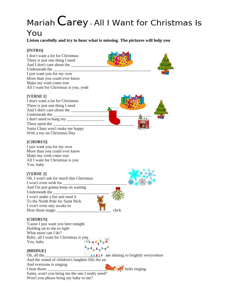 Mariah Carey All I Want For Christmas Is You Activities With Music ...