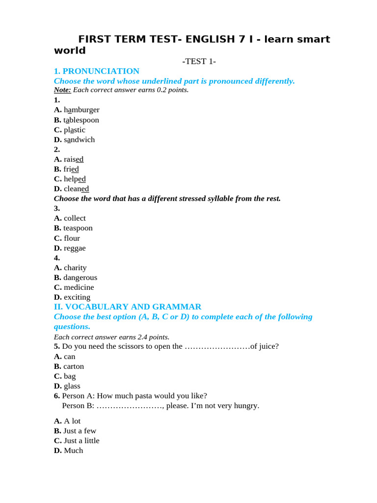 Đề ôn ktra hk1 t.anh | PDF | Vietnamese Cuisine | Food And Drink Preparation