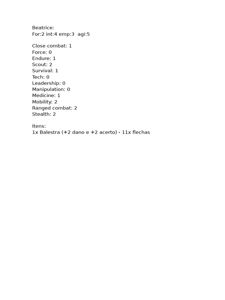 Beatrice Character Stats Overview | PDF