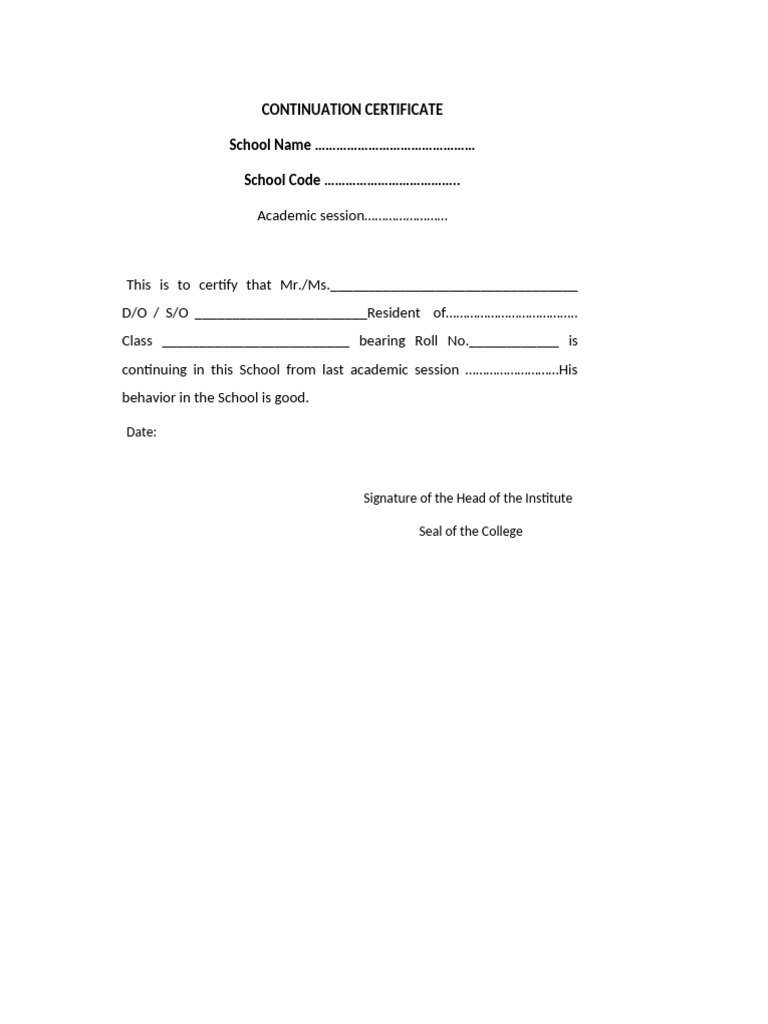 Continuation Certificate | PDF
