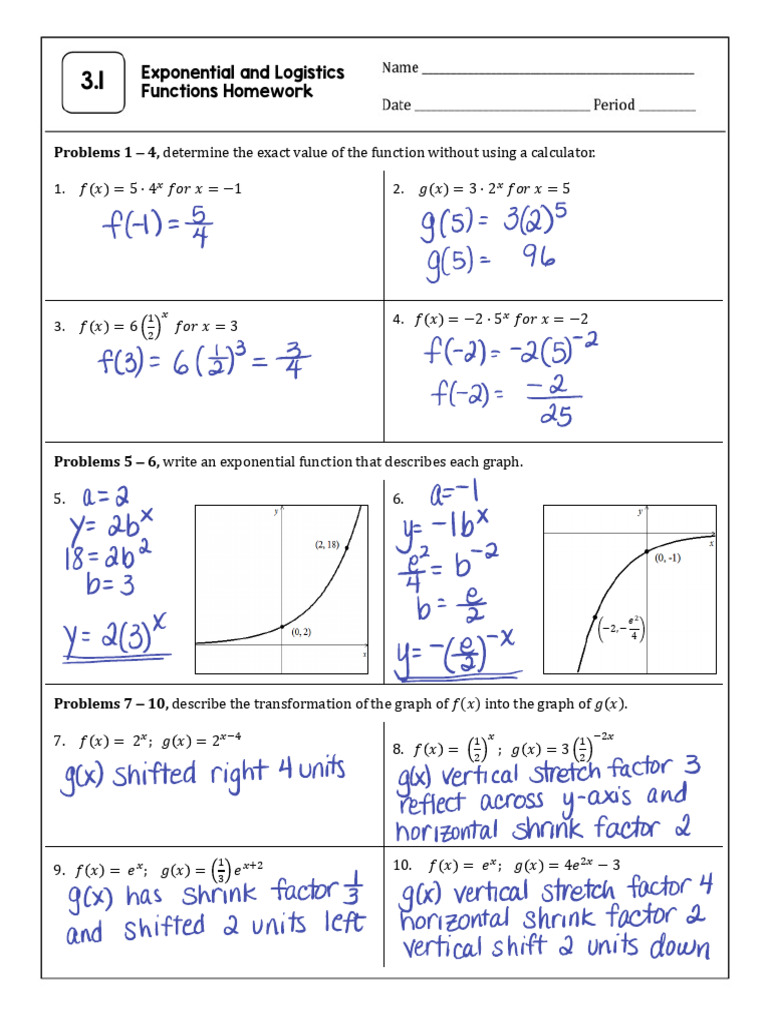 Practice 3.1-Exponential Logistic Functions Key | PDF | Asymptote | Function (Mathematics)