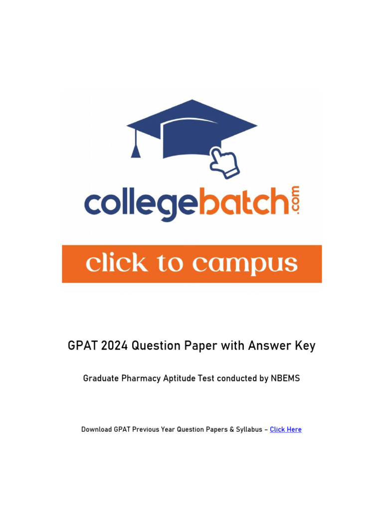 GPAT 2024 Question Paper With Answer Key | PDF | Tablet (Pharmacy)