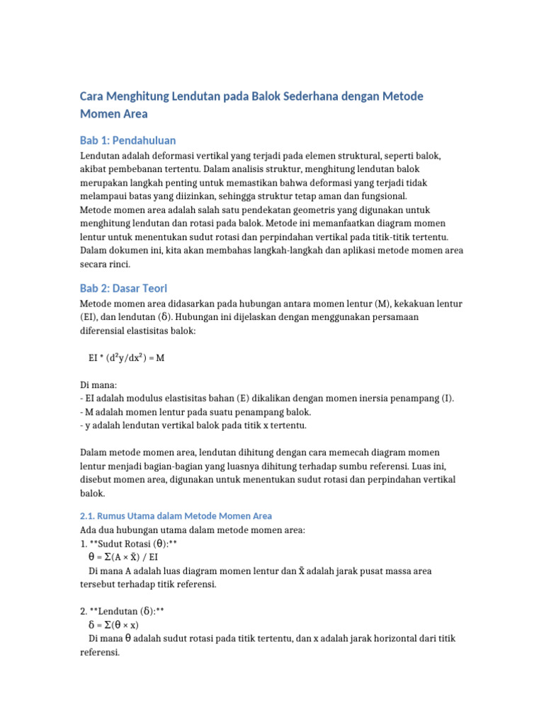Cara Menghitung Lendutan Metode Momen Area Rinci | PDF