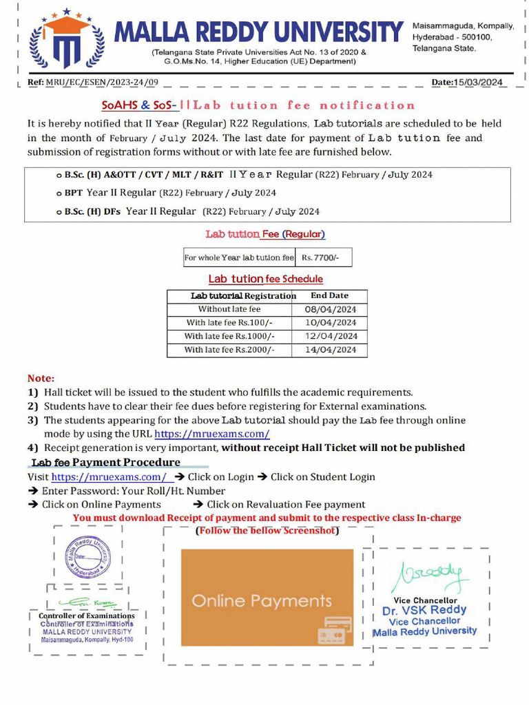 Mru Lab Fee 2024. | PDF