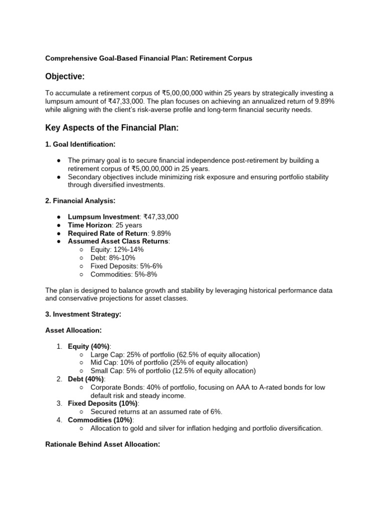 Comprehensive Goal-Based Financial Plan - Retirement Corpus | PDF ...