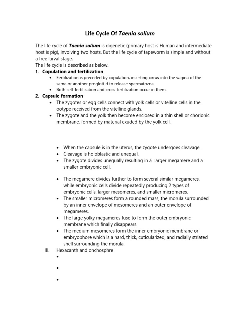 Life Cycle Of Taenia solium_060328 | PDF | Anatomy | Reproduction