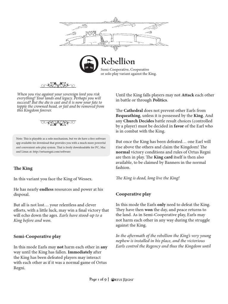 Ortus Regni Rebellion Rules A4 | PDF | Earl | Siege