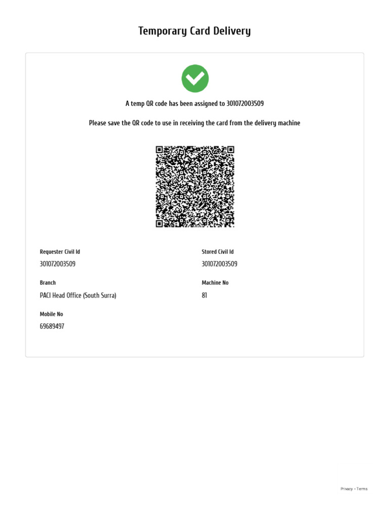 Temporary Card Delivery - The Public Authority For Civil Information | PDF