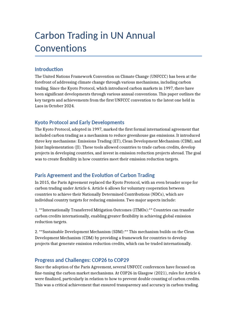 Carbon Trading in UN Conventions | PDF | Kyoto Protocol | United ...