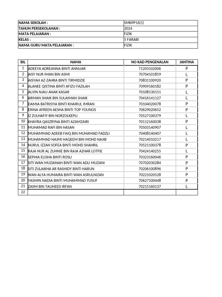 Borang Rekod Transit TING 5.xlsx (Farabi) | PDF