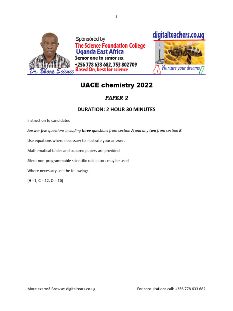 UACE Chemistry Paper 2 2022 With Answers | PDF | Ammonium | Ion