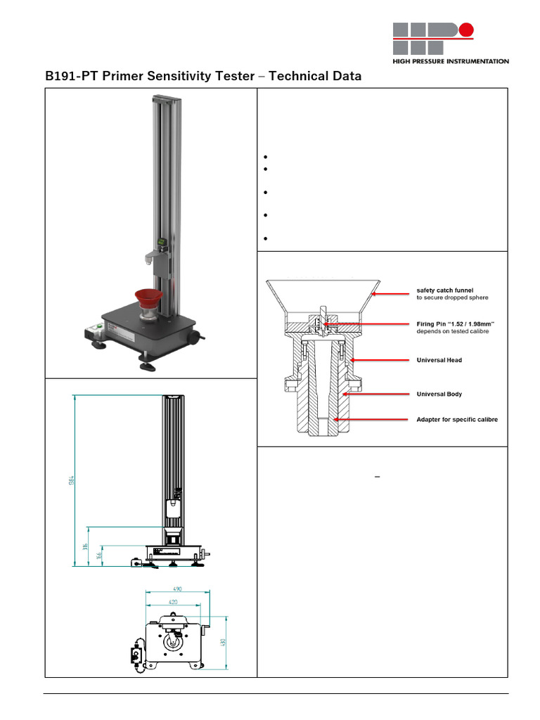 HPI B191 Primer Sensitivity Tester 03-2019EN | PDF | Caliber | Ballistics