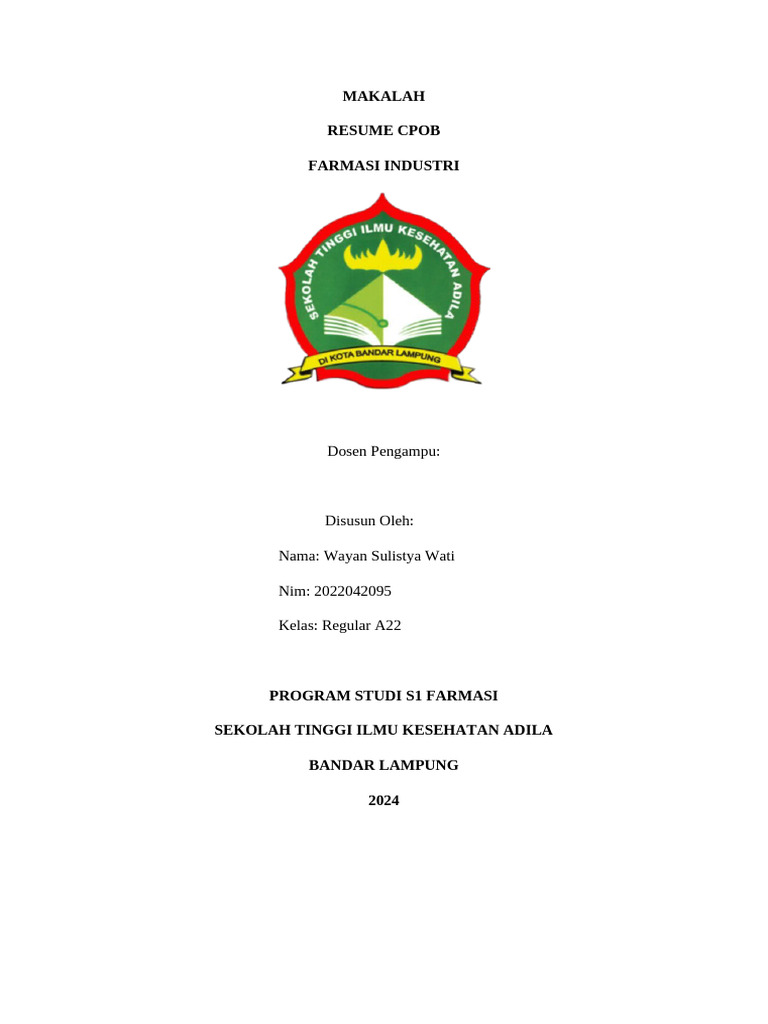 CPOB 2024: Panduan untuk Industri Farmasi | PDF
