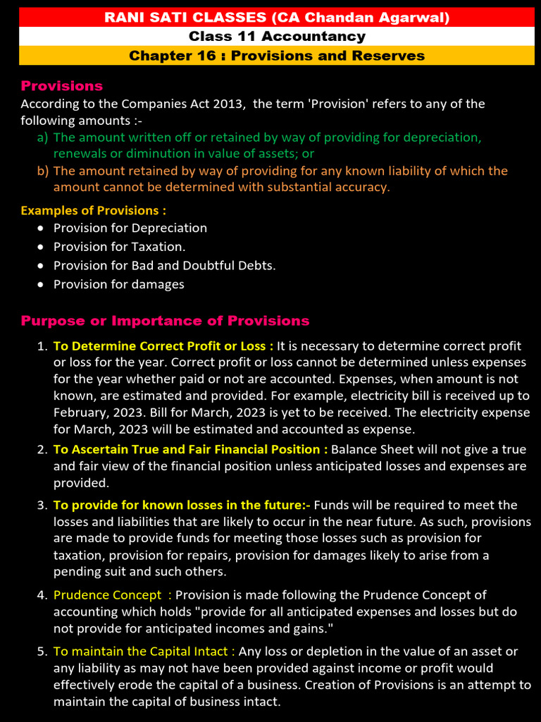 Provisions and Reserves in Class 11 Accounts | PDF | Income Statement ...