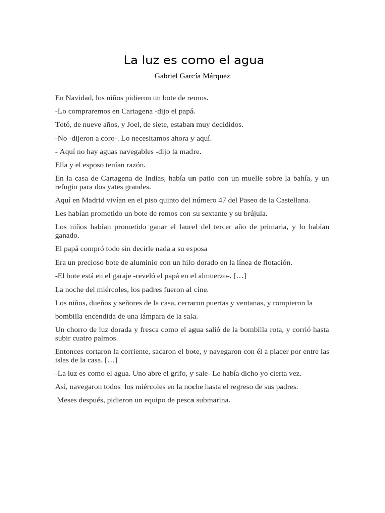 La luz es como el agua: relato de García Márquez | PDF