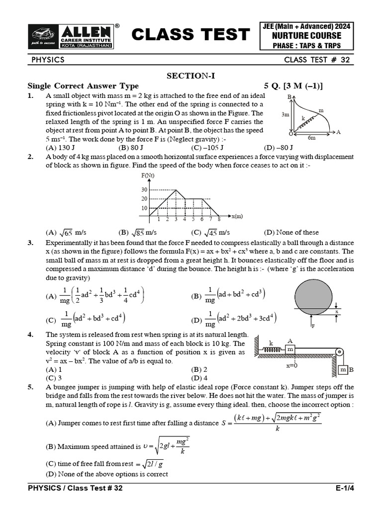 32 - Class Test (TAPS & TRPS) - Eng | PDF | Force | Mass