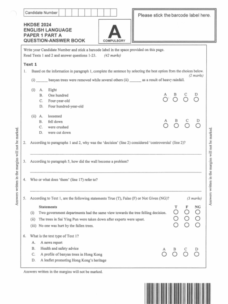 Eng DSE 2024 Paper 1 QA | PDF