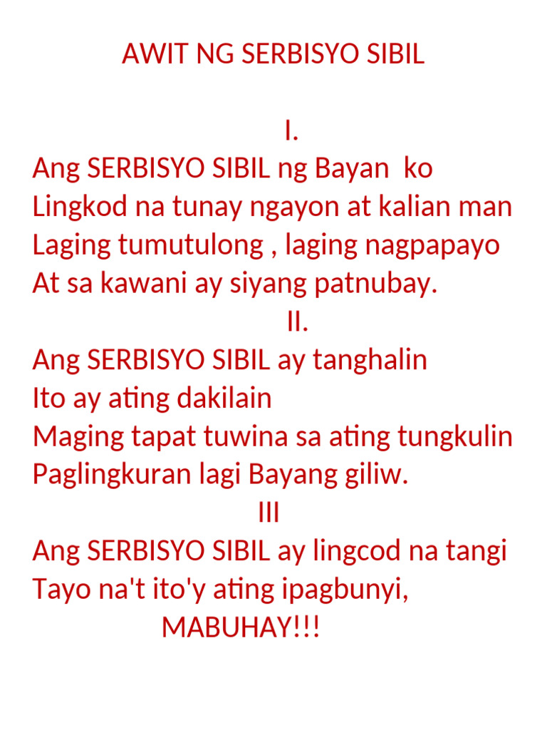 Awit NG Serbisyo Sibil | PDF