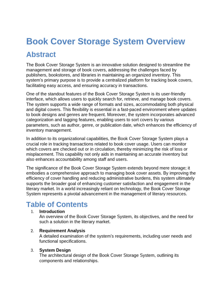 Book Cover Storage System Overview | PDF | Databases | Usability