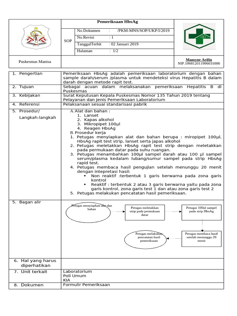 SOP Pemeriksaan HbsAg | PDF