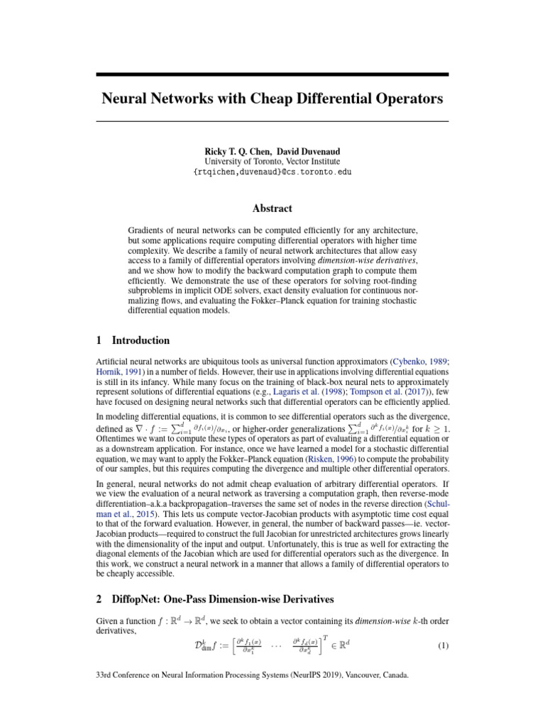Neural Networks With Cheap Differential Operators Pdf Stochastic Differential Equation