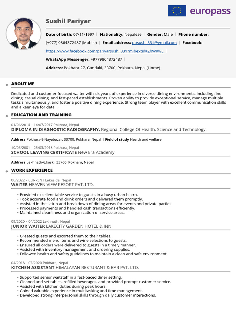 Waiter Cv | PDF | Waiting Staff | Restaurants