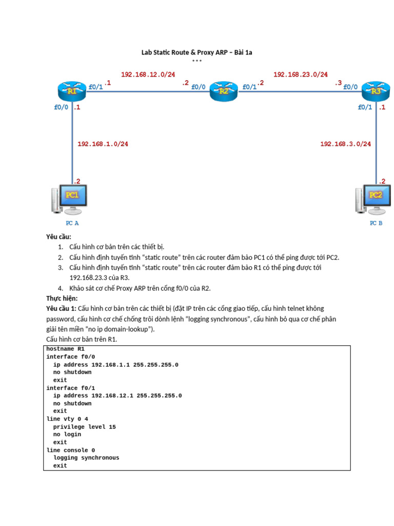 Lab 10 - Static Route - Proxy ARP (BQK) | PDF
