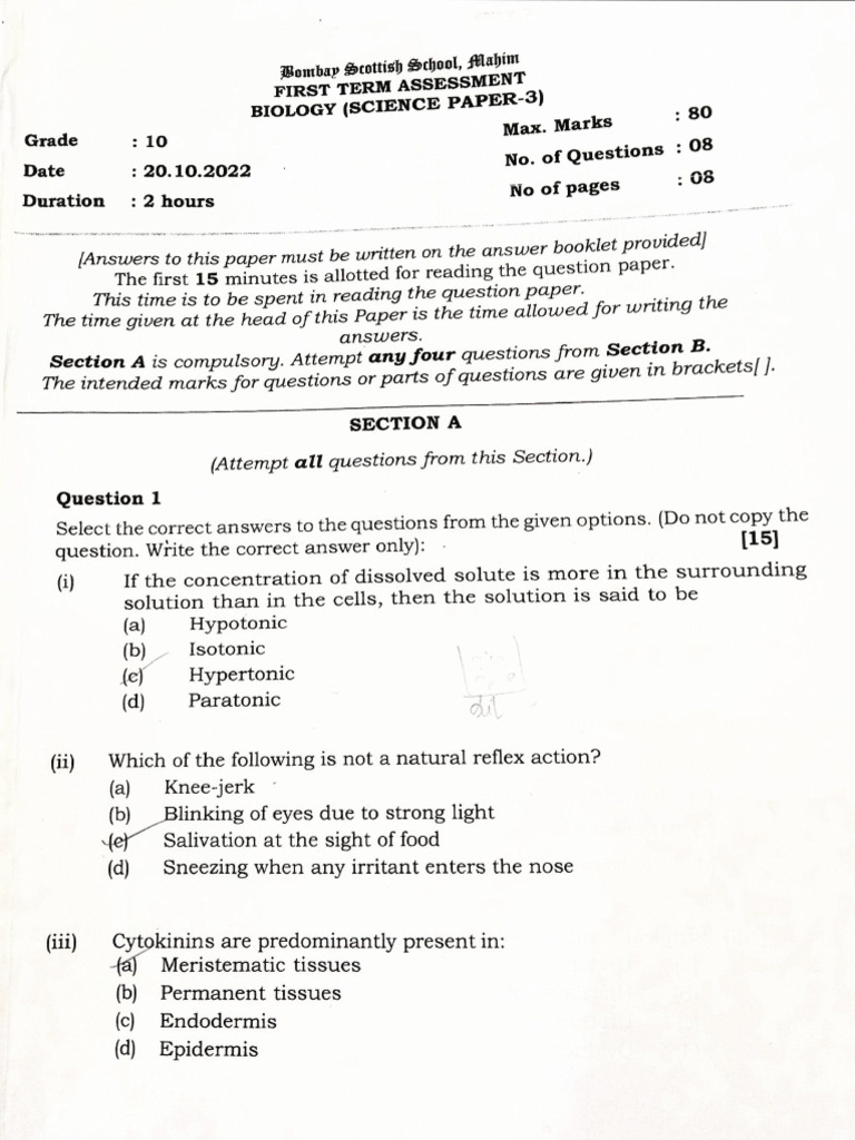 22-23 X Bio Bombay Scottish First Term | PDF