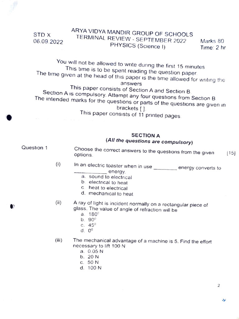 Physics Avm Terminal Paper | PDF | Force | Electromagnetic Radiation