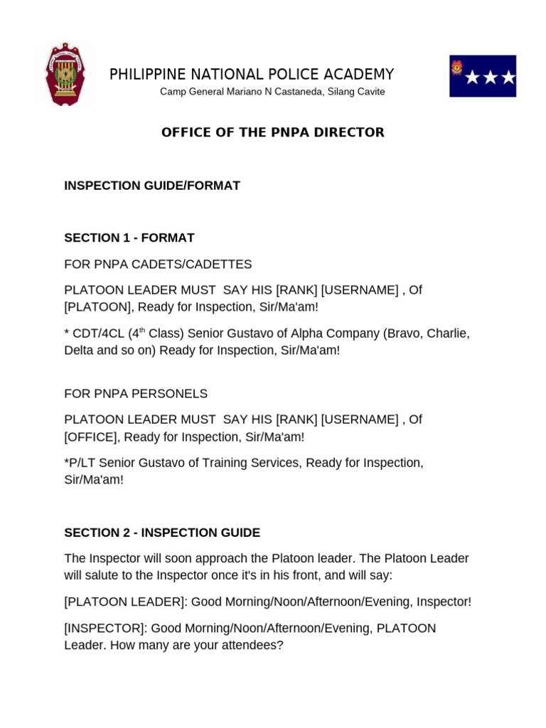 PNPA INSPECTION GUIDE FOR CADETS & PERSONNELS | PDF