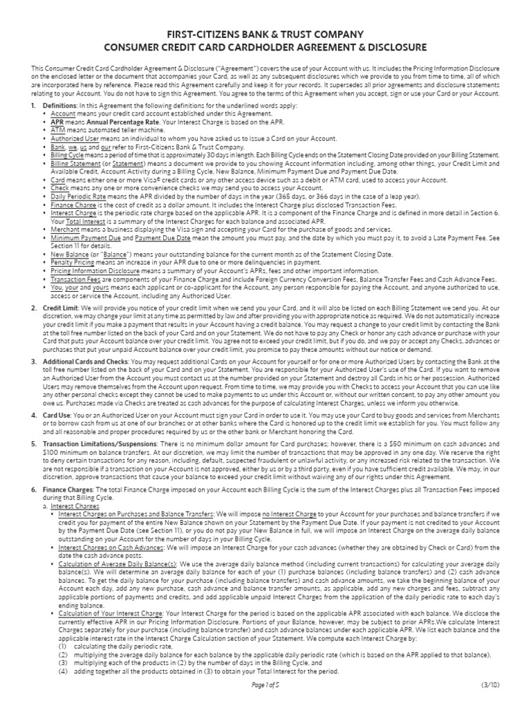 First_Citizens_Bank___Trust_Credit_Card_Cardholder_Agreement___Disclosure | PDF | Credit Card ...