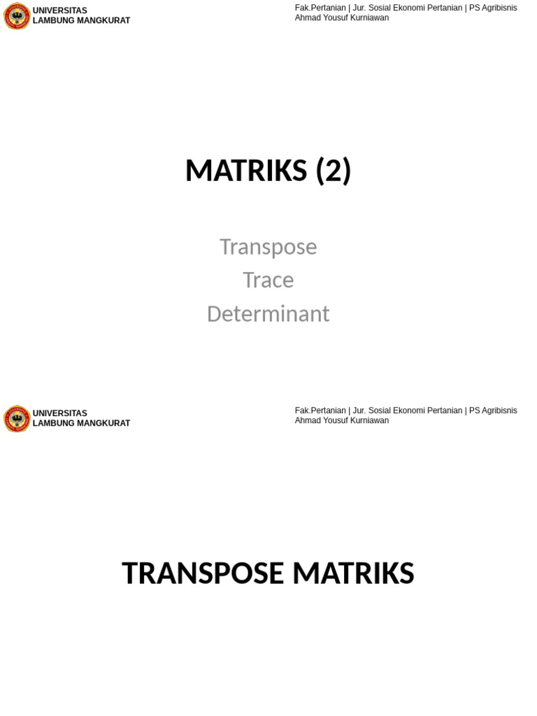 14_MATRIKS - 2. Transpose Dan Determinan Matriks | PDF