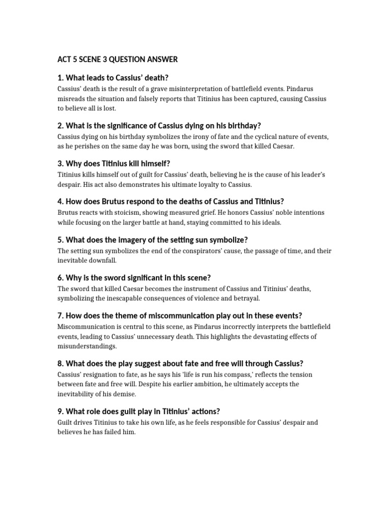 Cassius - Death - and - Themes QUESTION ANSWER 2 | PDF