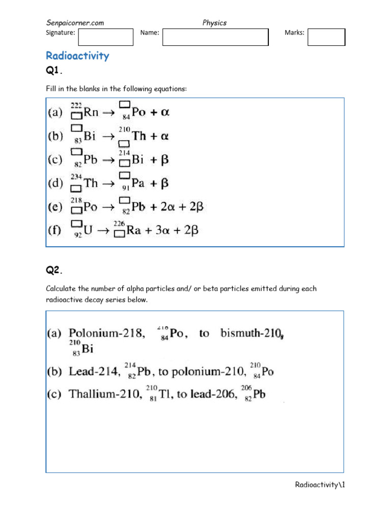 Radioactivity Questions and Exercises | PDF | Radionuclide ...