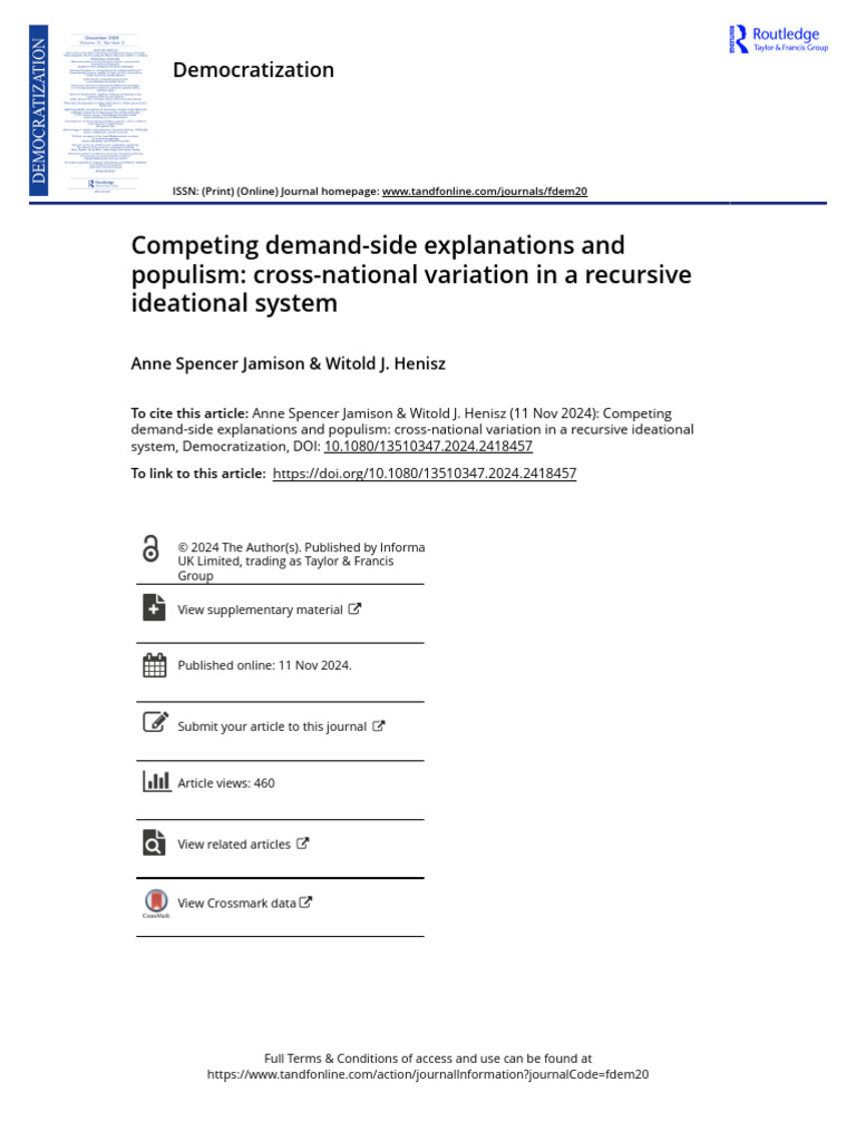 Competing Demand-Side Explanations and Populism Cross-National ...