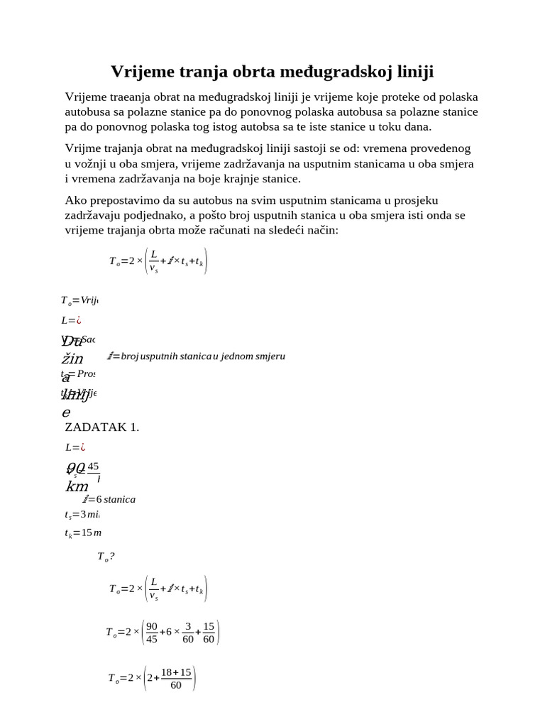 Vrijeme Tranja Obrta Međugradskoj Liniji | PDF