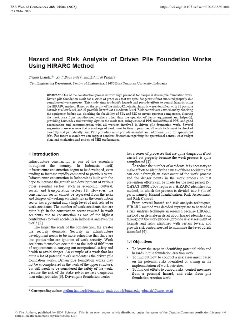 HIRARC Analysis for Pile Foundation Safety | PDF | Risk | Risk Assessment