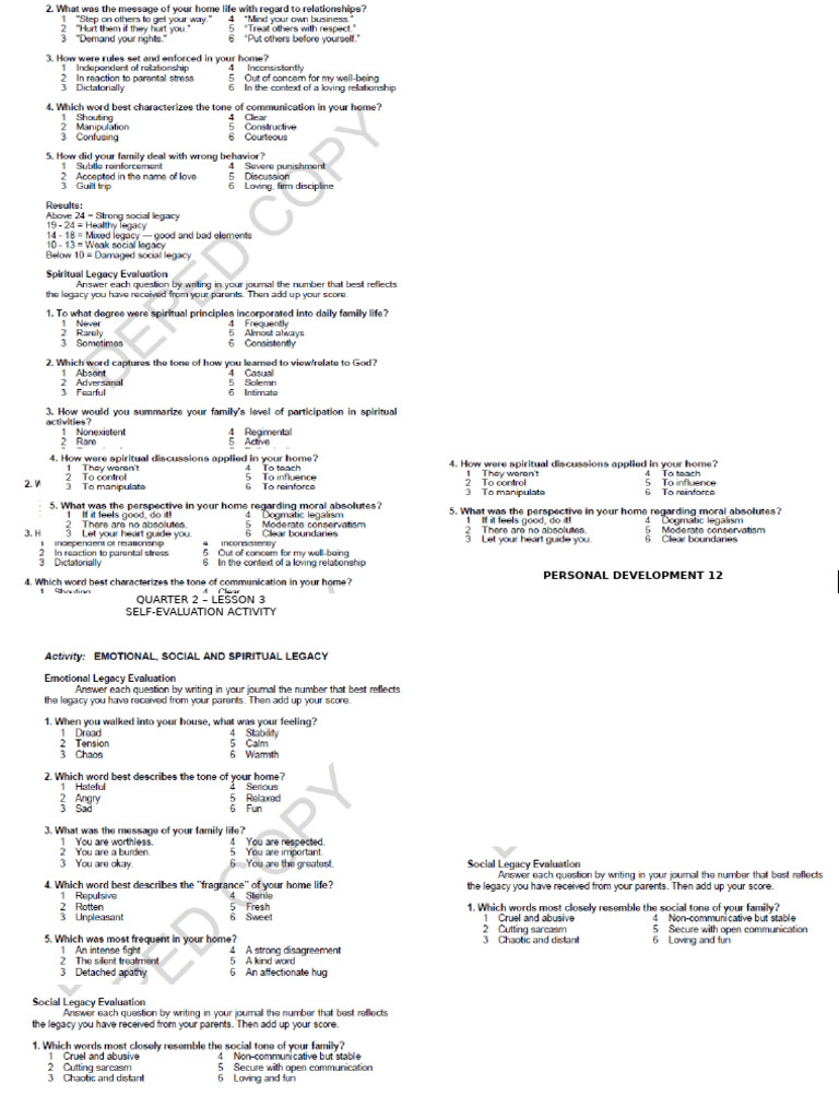 PerDev Quarter 2 Lesson 3 Part 2 - Self-Evaluation | PDF