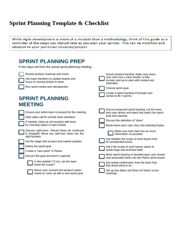 Sprint Planning Template | PDF | Scrum (Software Development) | Systems ...