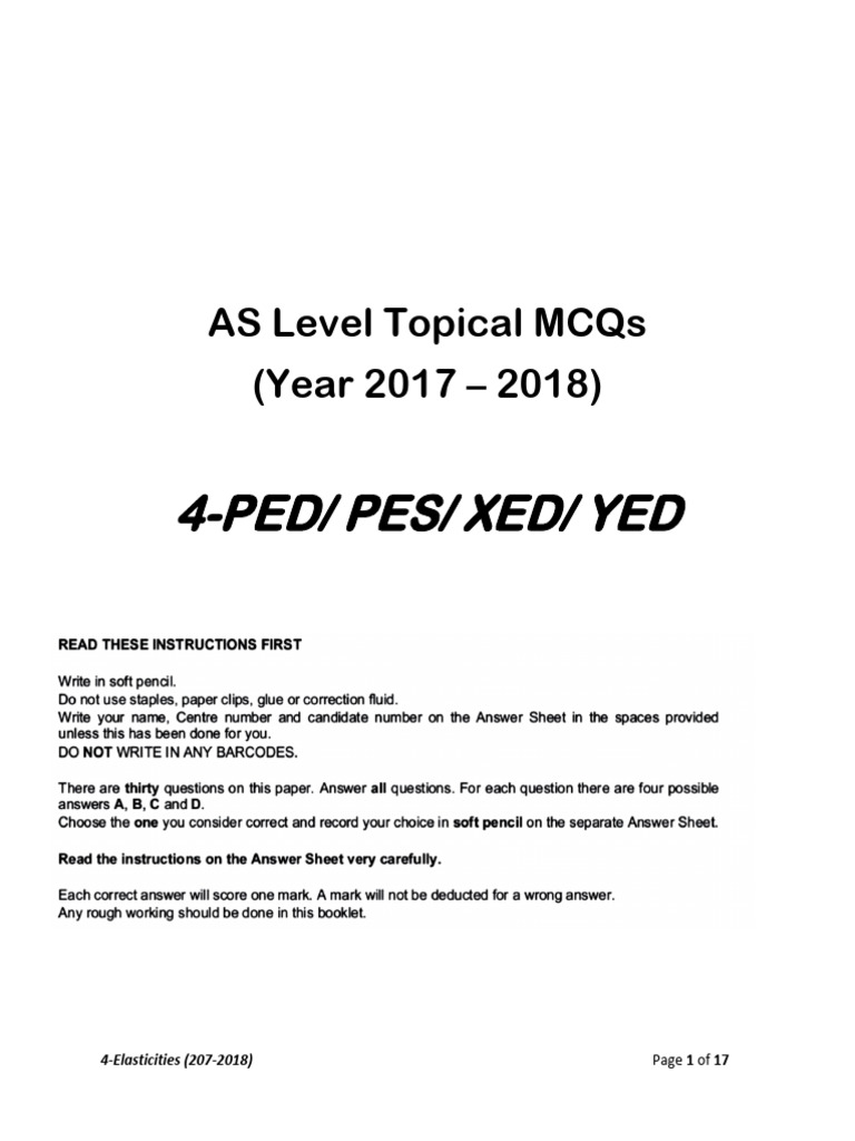 4 PED PES XED YED MCQs 2017-2018 | PDF