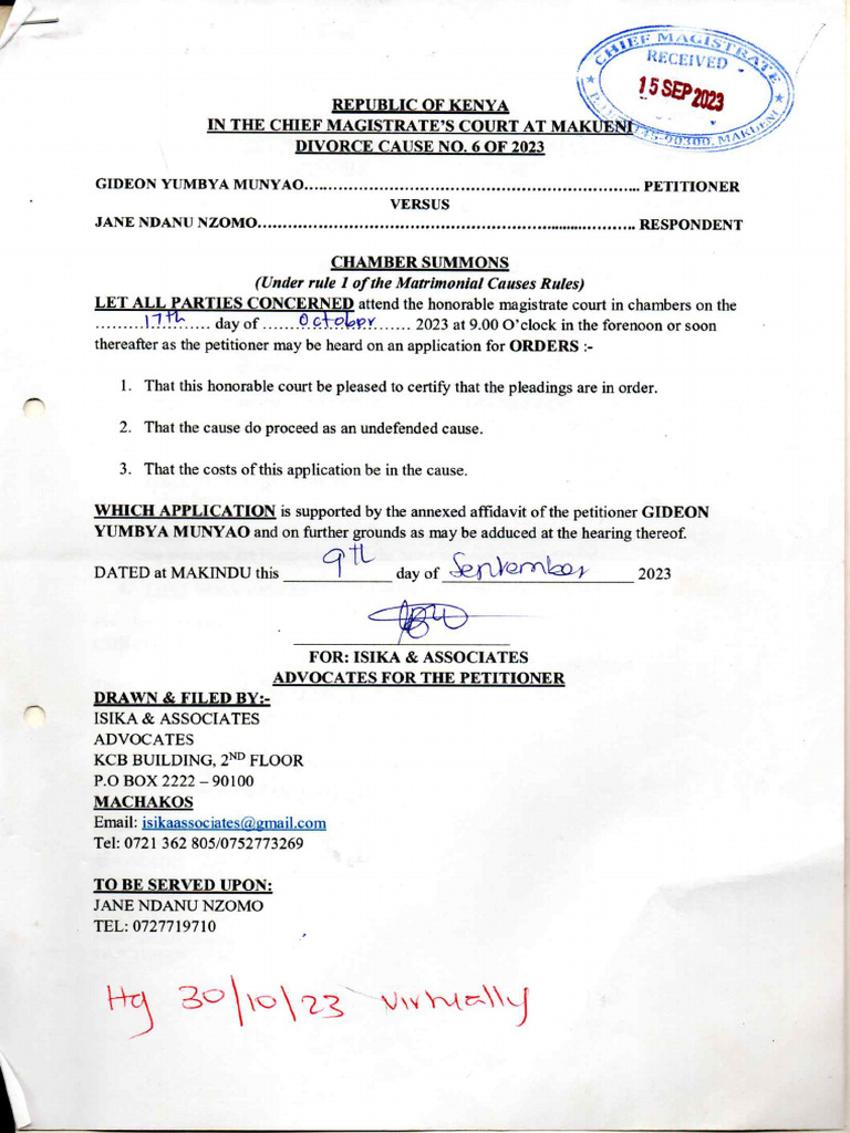 Chamber Summons Application | PDF