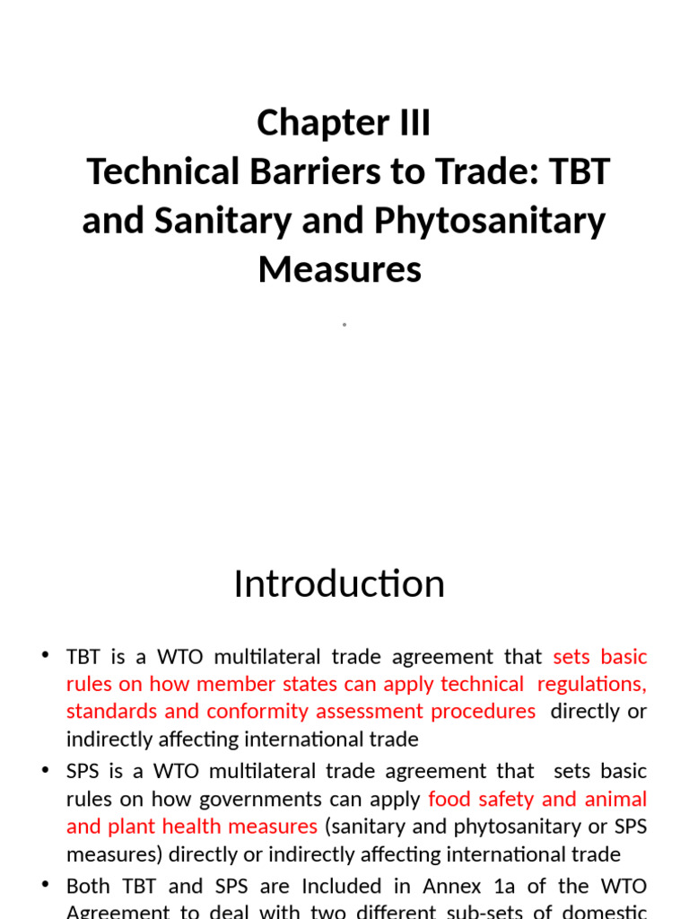 Chapter 3 Techinacl Barriers and SPS | PDF | World Trade Organization
