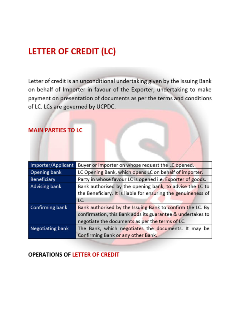 Letter of Credit | PDF | Letter Of Credit | Bill Of Lading