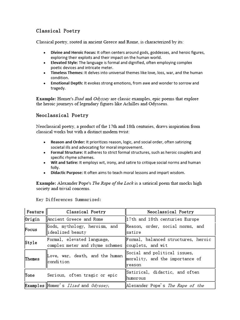 Classical and Neo Classical Poetry | PDF | Poetry | Epic Poetry