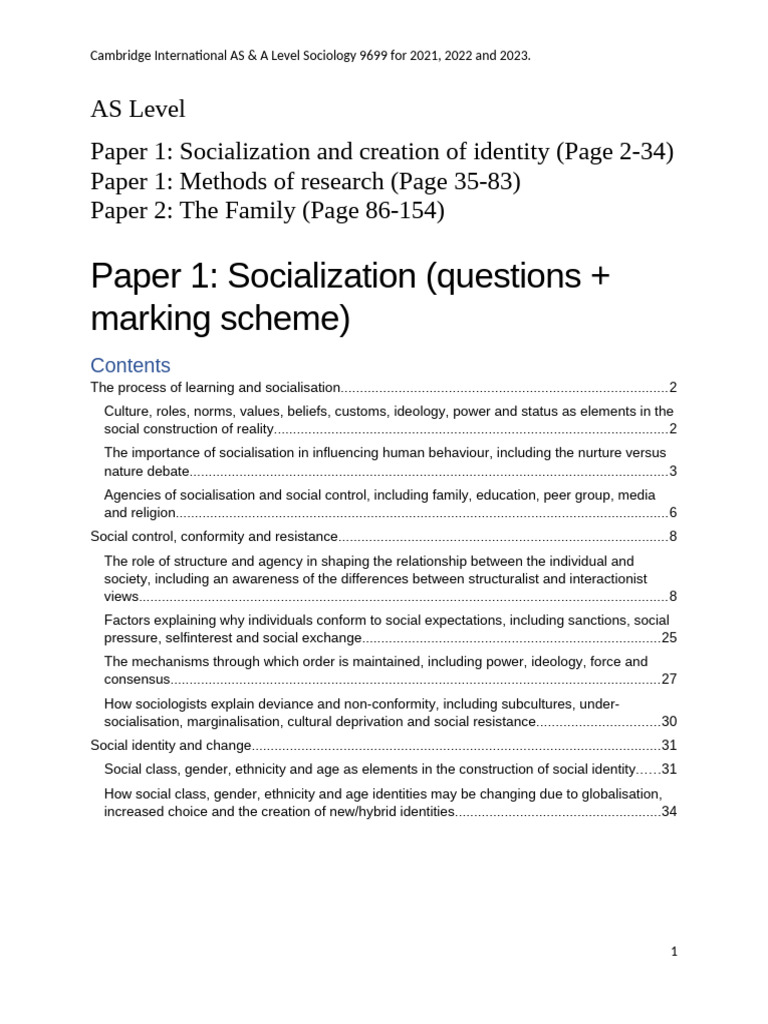 Cambridge AS & A Level Sociology Guide | PDF | Socialization | Sociology