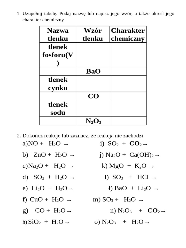 Tlenki Zadania | PDF