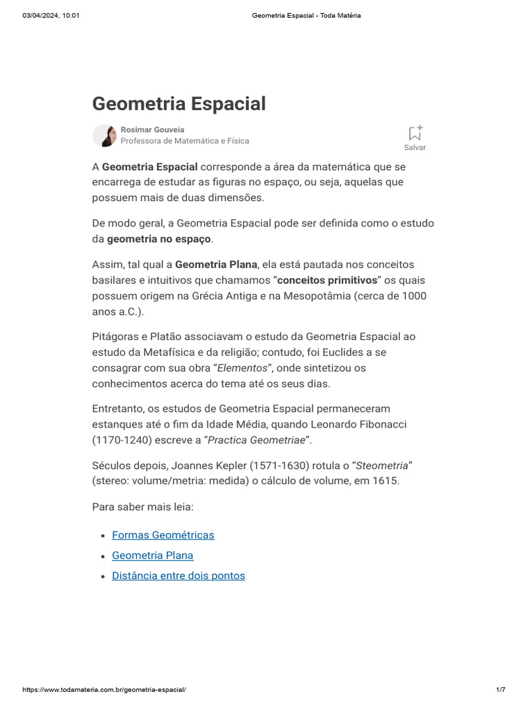 Geometria Espacial: Conceitos e Figuras | PDF | Geometria | Vértice ...