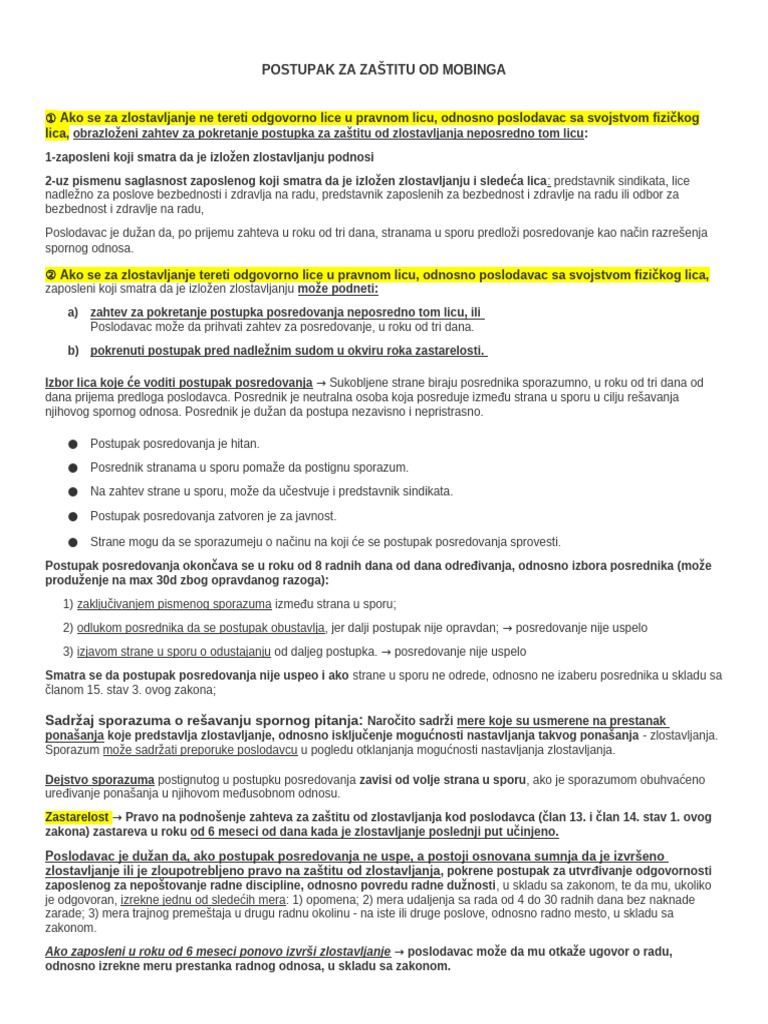 Postupak Za Zaštitu Od Mobinga | PDF