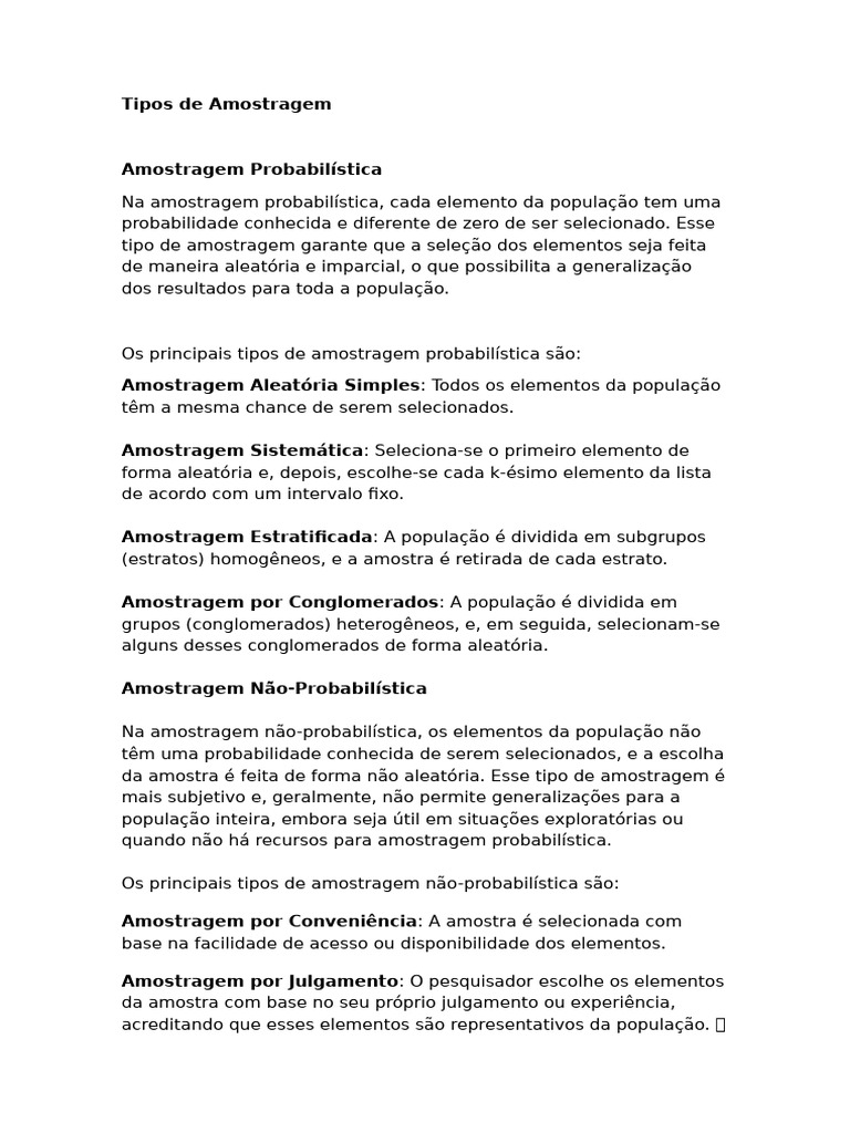Tipos de Amostragem | PDF