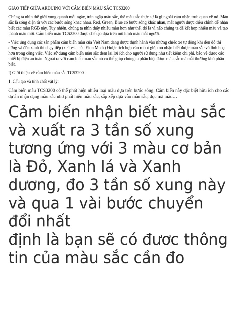 Giao Tiếp Giữa Arduino Với Cảm Biến Màu Sắc Tcs3200 | PDF